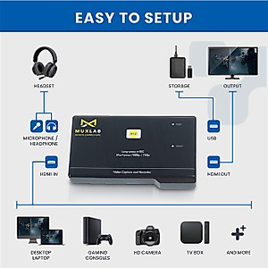 MuxLab Video Capture Recorder Device | HDMI to USB Recorder | Capture Video 1080P 60FPS | Save 1080P 30FPS | for PC, Game Consoles, TV Set Top Boxes | No Driver Required | Portable Game Recorder