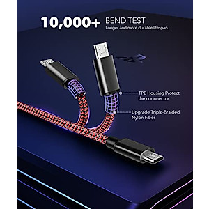 6amLifestyle PS4 Controller Charger Charging Cable 10ft 2 Pack Nylon Braided Extra Long Micro USB 2.0 High Speed Data Sync Cord Compatible for Playstaion 4, PS4 Slim/Pro, Xbox One S/X Controller, Red
