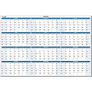 PlanetSafe Calendars 2024 Annual 12-Month Horizontal Sky Blue Wet & Dry-Erasable Wall Calendar - Yearly Planner - Large Wall Calendars - Great for Home, Office, and Classroom - 24" tall x 36" wide BN