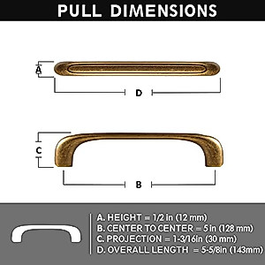 Yanxia 6 Pack 5" Center to Center Antique Brass Cabinet Handles - Classic Reflections Kitchen Hardware