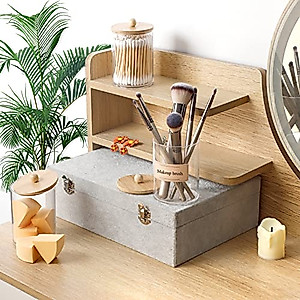 SGHUO 4 Pack 10oz Acrylic Qtip Holder Dispenser, Bathroom Organizer for Swab, Round Pads, Dental Floss Sticks Holder, Makeup Organizer with 4 Labels