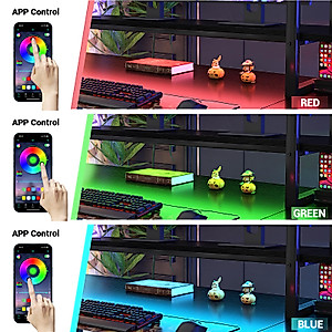 armocity 2024 Upgrade Gaming Desk with LED Lights, Small Computer Desk with Long Monitor Stand, 40'' Reversible Laptop Table with Storage Shelves, Small Desk for Small Spaces, Gaming Room, Black