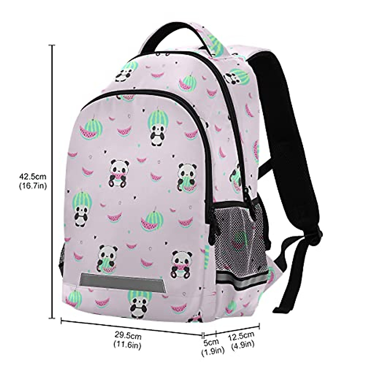 MNSRUU School Backpack with Chest Strap, Cartoon Animal Cute Panda With Watermelon Laptop Backpack, Travel Hiking Backpack for Boys Girls, Rucksack, Knapsack