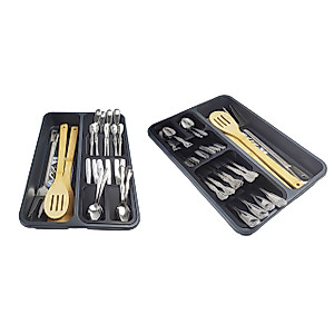 UW UNIWARE THE NAME YOU TRUST Kitchen Drawer Organizer - Silverware Organizer and Cutlery Tray with Grooved Drawer Dividers for Flatware and Kitchen Utensils (71093BK)