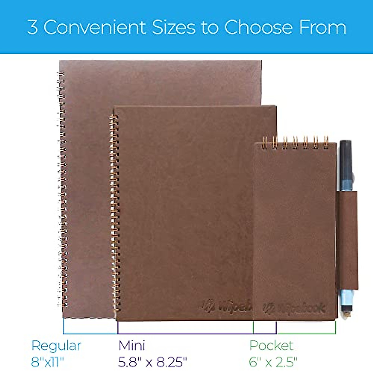 WIPEBOOK PRO Mini | Smart Reusable Notebook - Dry Erase Whiteboard Notebook - 20 Ruled Pages (5.8" x 8.25") with Ultra Fine Dry Erase Marker | Ideal for Note-Taking, Charts & Doodling | Mini