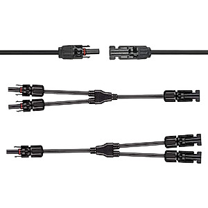 PFCTART Y Branch Solar Wiring Connector Plug, Panel Splitter Connectors and Wires Accessories Charge Controller Kit Solar Cable for Combiner Box (12AWG 1 Pair M/FF+F/MM)