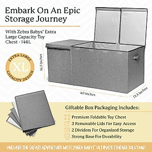 Kids Toy Chest for Boys & Girls - Stylish Versatile Stuffed Animal Holder & Toddlers Toy Organizer Makes Play Room Organization Easy - Made with Strong PP Board - Gray bin with Cationic Fabric