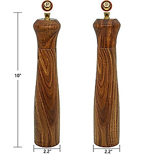 Wooden Salt and Pepper Grinder set, Acacia Wood salt and pepper grinders refillable,pepper mill with Adjustable Coarseness,salt and pepper grinders shaker Tableware Gifts 10" 2PC