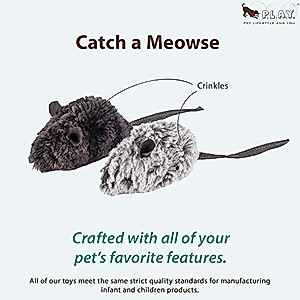 P.L.A.Y. Cute Plush Cat Toys - Feline Frenzy Animal Critter Themed Catnip Filled Toy, Great for Adult Cats and Kittens - Machine Washable, Recycled Materials, Crinkles (Catch a Meowse, Set of 2)
