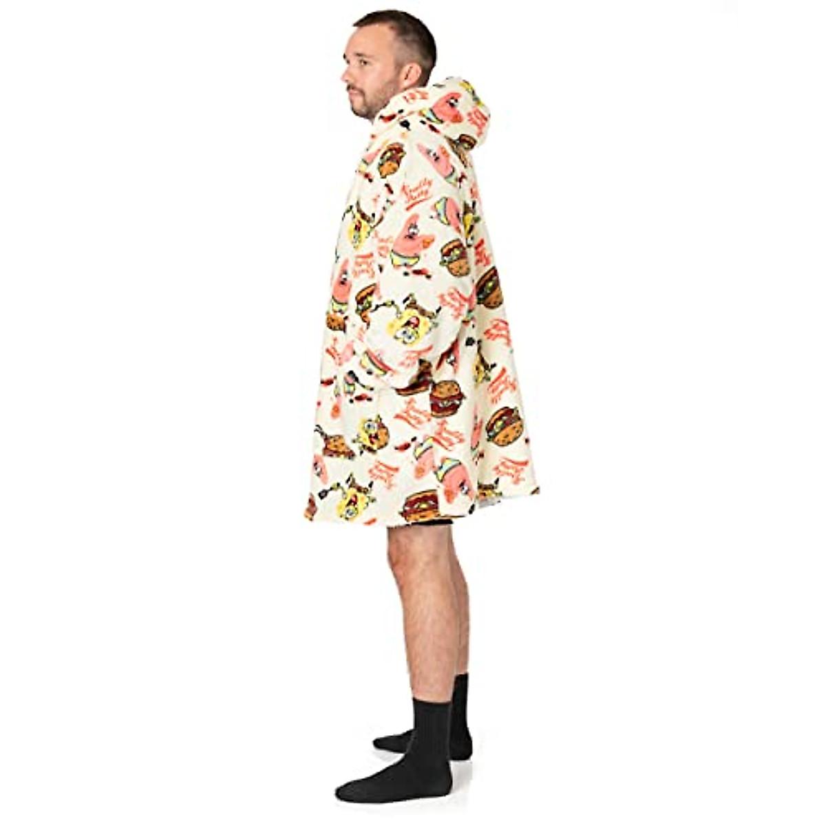SpongeBob SquarePants Oversized Blanket Hoodie Adults Mens Sherpa Fleece One Size Cream
