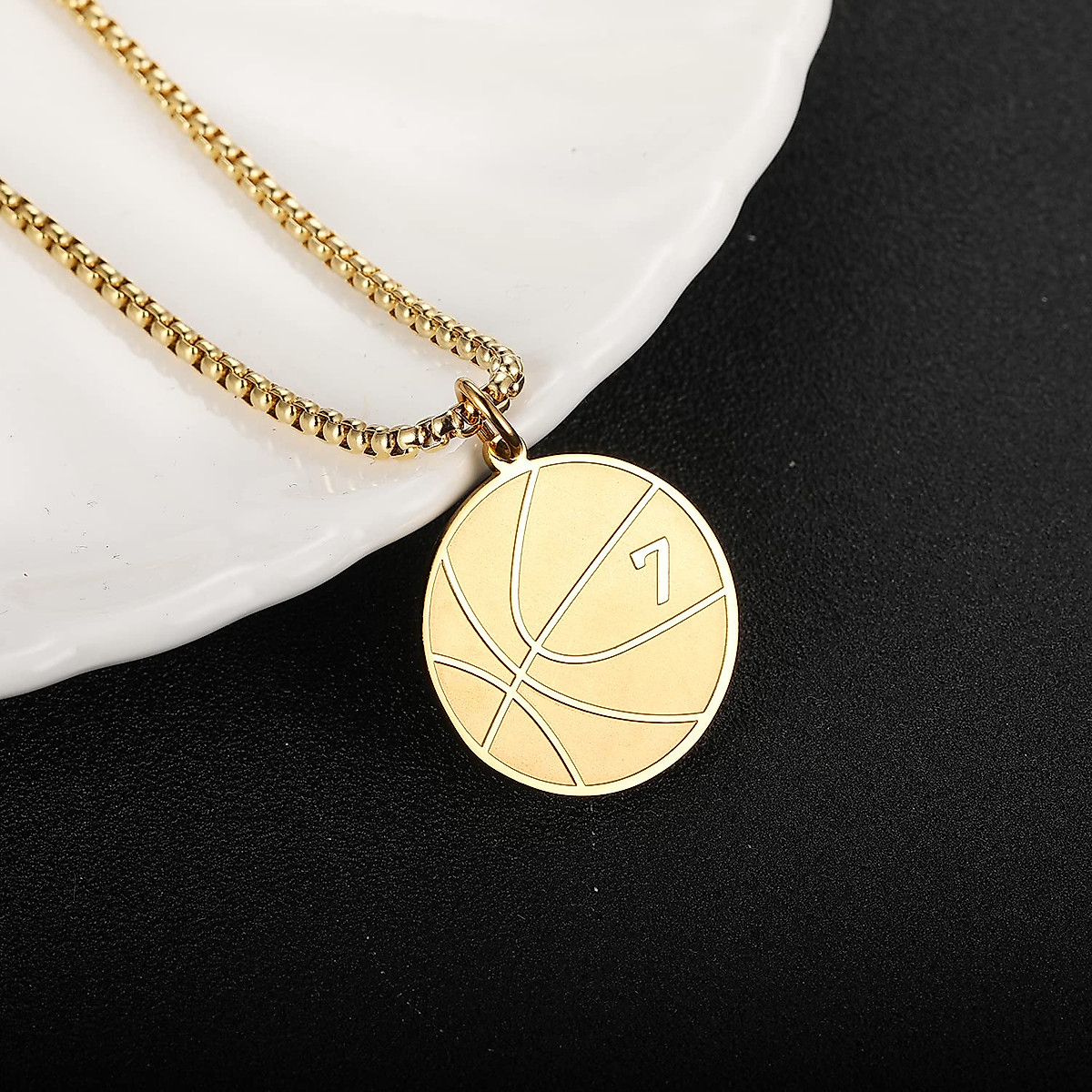 Susook Basketball Number Necklace for Men Gold Stainless Steel Basketball Pendant Sport Jewelry Gifts for Men（7）