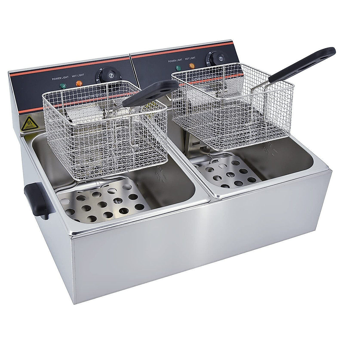 TAIMIKO Commercial Deep Fryer, Countertop Deep Fryer with Handle&Basket,Stainless Steel Electric Deep Fryer for Commercial Restaurant Fast Food Restaurant (1300W×2,6L×2)