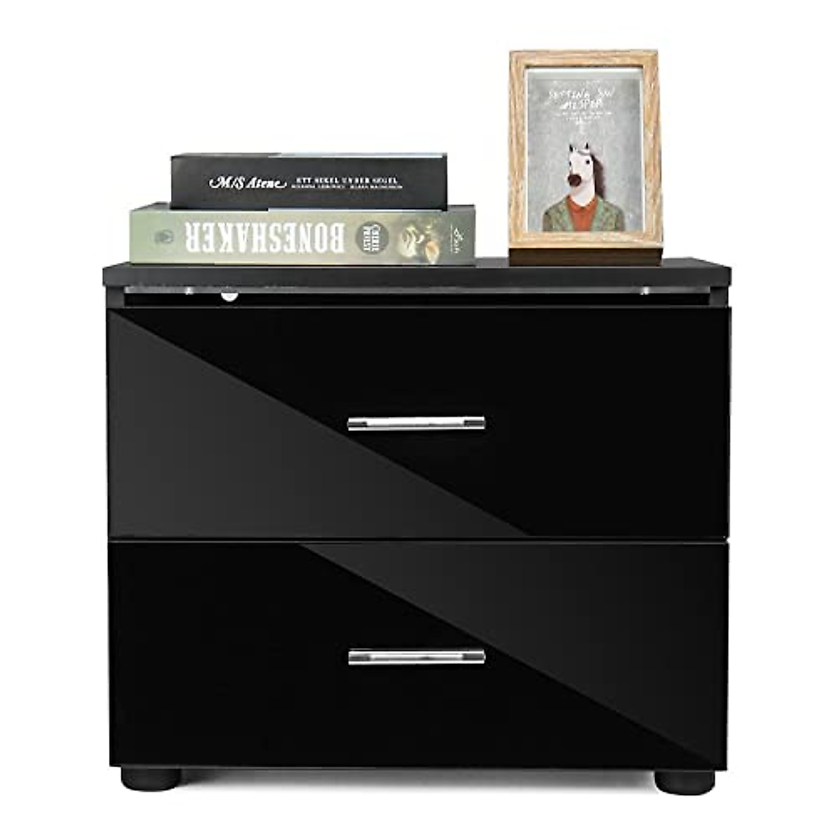 HIGOH Bedside Table LED Lights Nightstand Coffee Coffee Table with 2 Drawers Storage Cabinet Nightstand Bedroom Furniture (Color : Black)