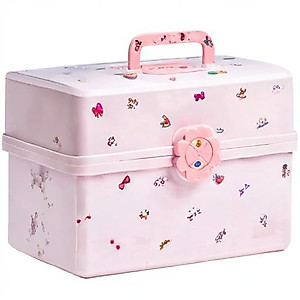 MASKMELLOW Hair Accessories Organizer for Girls,3-Layers Plastic Box with Fold Tray and Handle, Portable Lockable Container for Art Supply, Makeup, Nail, Hair Accessories1
