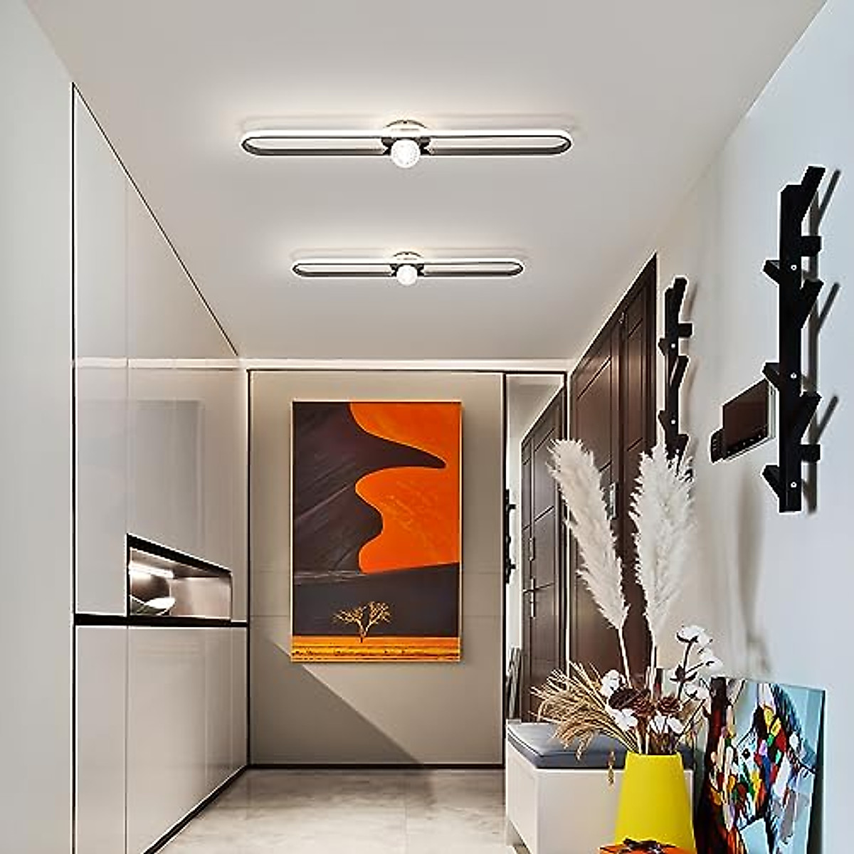 Qcyuui Kitchen Lighting Fixtures Modern LED Ceiling Light with Remote,Dimmable Acrylic Linear Ceiling Lamp for Hallway Dining Room Closet 39.4in Semi Flush Mount Wraparound Shape(48W/Crystal Ball)