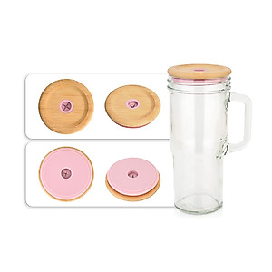 Luxfuel 24oz Wide Mouth Mason Jar Drinking Glasses Tumbler with Handle and Bamboo Lids,Reusable Smoothie Cup for Iced Coffee,Water,Juice - 2 Pack