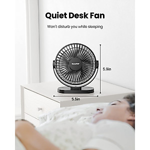 Gaiatop USB Desk Fan, 3 Speeds Powerful Portable Fan, 5.5 Inch Quiet Cooling Mini Fan, 90° Rotate Small Table Fan with 5ft Cable Personal Fan for Desktop Home Office Travel Black