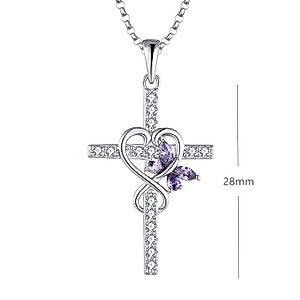 JO WISDOM Butterfly Cross Necklace 925 Sterling Silver Infinity Heart Cross Pendant Necklace for Women with 5A Cubic Zirconia February Birthstone Amethyst Color