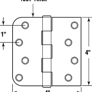Prime-Line Products U 1151283 Door Hinge Residential Smooth Pivot, 4 in. x 4 in. with Unilateral Square & 5/8 in. Radius Corners, 4 Holes per Leaf with Screws, Matte Black, .087 in. Ga. (3 Pack)