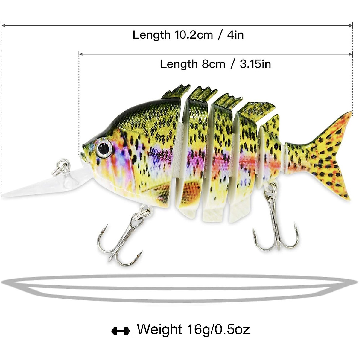 Rose Kuli Fishing Lures for Bass, 4 inch Rainbow Multi Jointed Swimbaits Slow Sinking Bionic Swimming Lures, 6 Segment Lifelike Topwater Hard Lures for Freshwater Saltwater Topwater Bass Trout