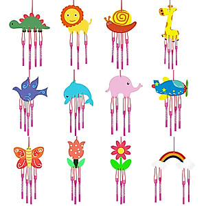 Jetec Wind Chime for Kids DIY Wooden Classroom Wind Chime Decorative Wooden Hanging Wind Chime Animal Wind Chimes Wood Wind Chimes for Kids DIY Craft Birthday Party Favors(12pcs)