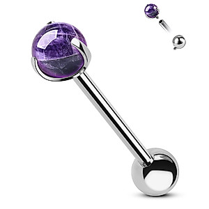 CM Crareesi Mania Titanium Tongue Rings 14G Amethyst Tongue Piercing Jewelry Solid G23 Titanium Nipple Tongue Ring 16mm Natural Stone Tongue Barbells for Women