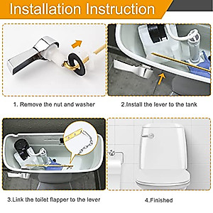Hibbent Universal Front Mount Toilet Handle Tank Flush Lever Replacement Handle with Stainless Steel Flapper Chains for Most Front Mount Toilets- Chrome Finish Toilet Handle