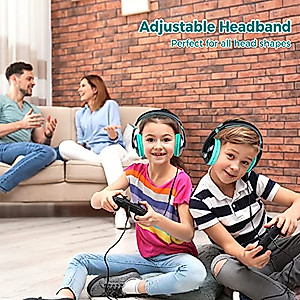rockpapa Comfort+ Kids Headphones with Microphone, Boys Girls Student Over-Ear Headphones Wired for School Classroom Laptop PC Computer Tablet Black Teal