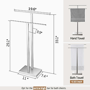 KES Freestanding Towel Rack for Bathroom, Floor Towel Racks for Bathroom with Weighted Base 2-Tier, Double Bath Towel Holder 18/8 Stainless Steel Brushed Finish, BTH231-2