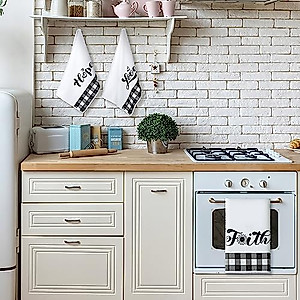 Preboun 6 Pcs Buffalo Plaid Kitchen Towels Black and White Dish Towels Love Home Family Hand Towels Decorative Farmhouse Tea Towels Absorbent for Kitchen Bathroom Decor