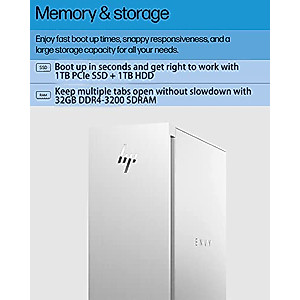 HP 2022 Envy Gaming Desktop, Intel Core i9-12900 Processor, 32GB DDR4 RAM, 1TB PCIe SSD + 1TB HDD, NVIDIA GeForce RTX 3070 8G DDR6, Win 11 Pro, White, 32GB USB Business Card