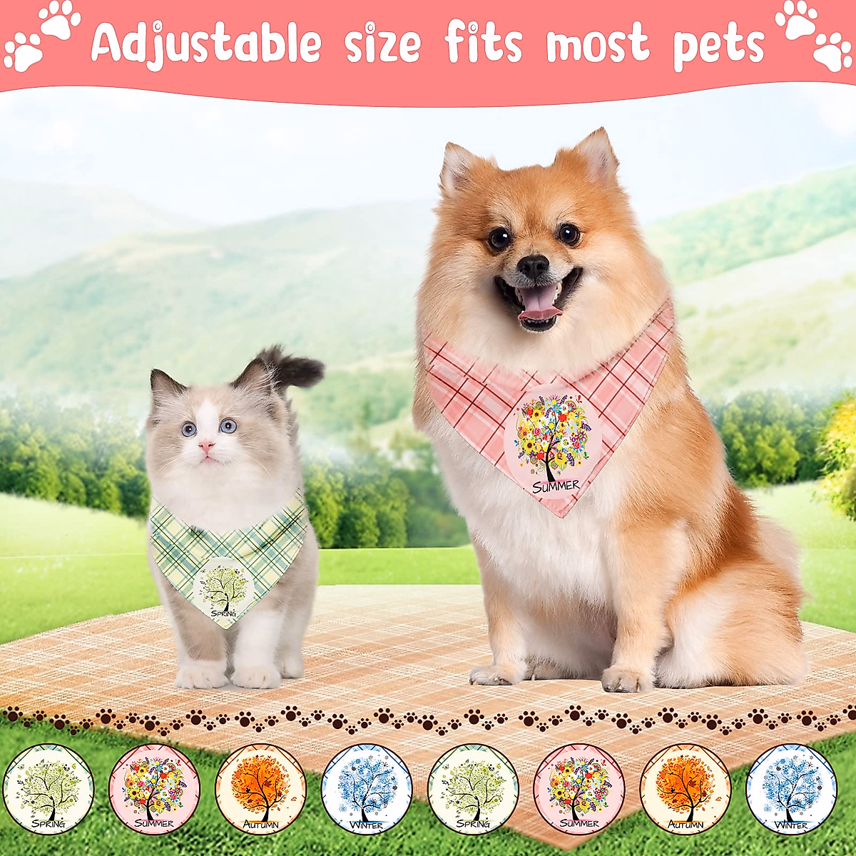 4 Pieces Dog Bandanas Scarf Dog Spring Summer Autumn Winter Season Theme Party Supplies Plaid Seasonal Holidays Dog Bandana Washable Dog Triangle Kerchief Bibs for Dogs Cats Pet Costume Supply
