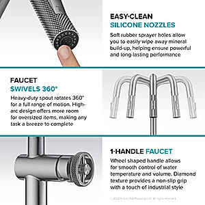 KRAUS Urbix Industrial Pull-Down Single Handle Kitchen Faucet in Spot-Free Stainless Steel, KPF-3126SFS