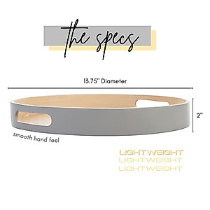 HABITAAS Spun Bamboo Serving Tray, Decorative Tray for Coffee Table, Ottoman Tray, Wooden Tray, Round Tray, Coffee Table Tray Decor, 13.75 Inches Large Round (Gray)