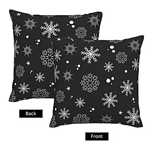ChangQingArt White Christmas Winter Snowflakes Throw Pillow Covers,Black Decorative Pillow Covers Digital Printing Blended Fabric for Couch Sofa Bed Invisible Zipper 16X16 in