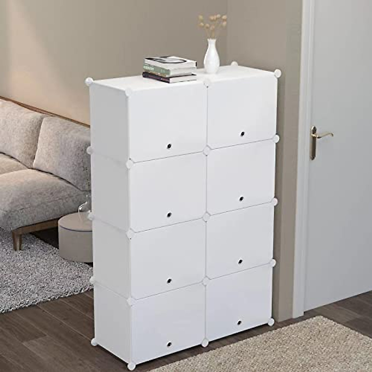 COOKA Tall Shoe Rack,8 Tiers Shoe Cabinet Boot Storage for Closet Hallway Bedroom Entryway,Space Saving White Shoe Shelf Organizer,32 Pairs Sturdy Shoe Shelf Boots Organizer