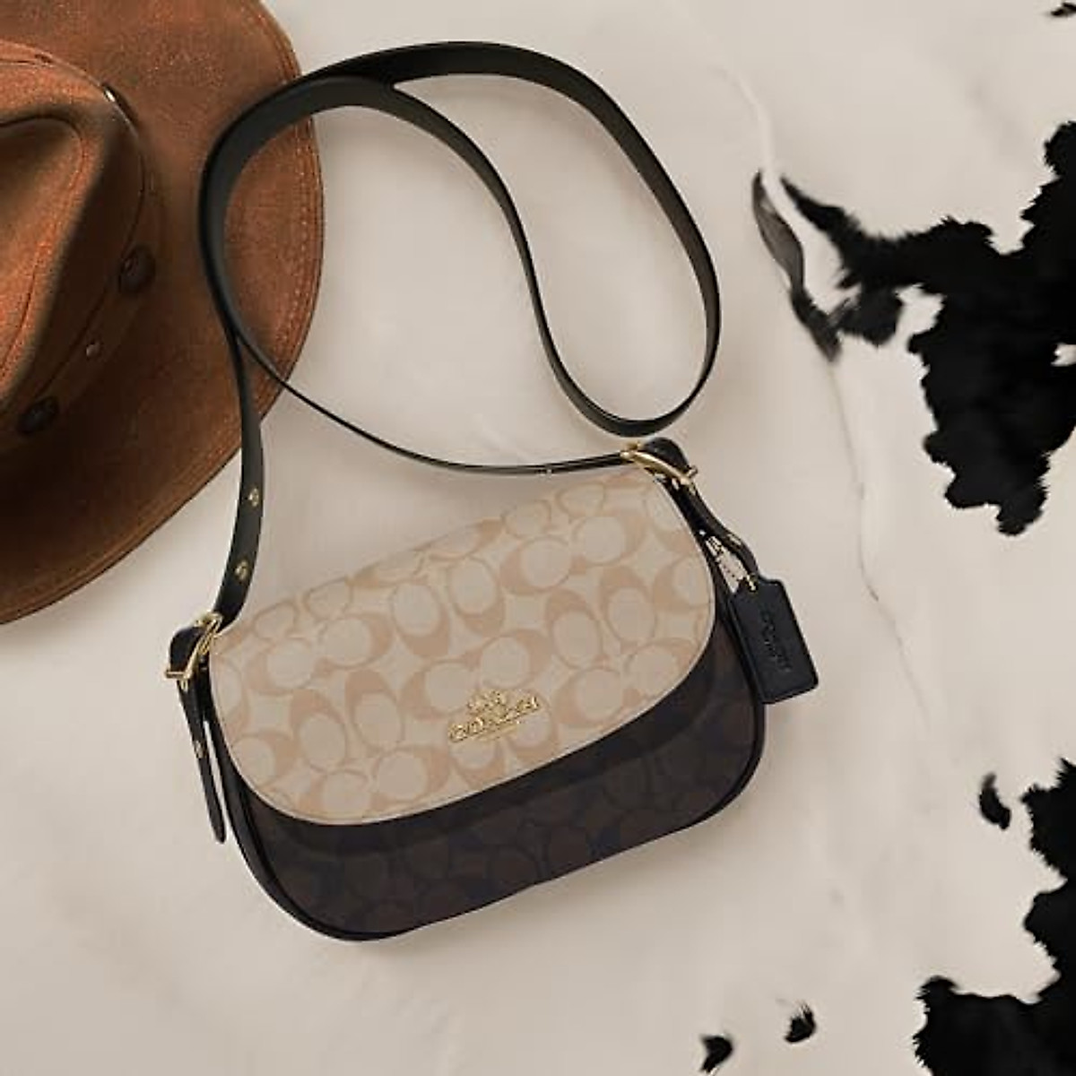 COACH Macie Saddle Bag, Light Khaki Brown Multi