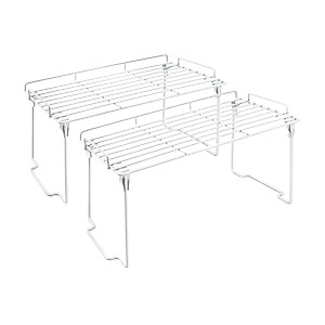 iPEGTOP Stackable Cabinet Shelf Organizers, Set of 2 Kitchen Countertop Cupboard Storage Rack, Pantry Stand Shelves Space Saving for Kitchen, Bedroom, Bathroom, White