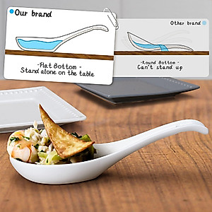 Wareland Asian Soup Spoons Set of 6, Ceramic Chinese Soup Spoons 7 Inch Japanese Spoon for Ramen Pho Dumpling Miso Wonton Noodles | Long Handle Flat Bottom Deep Oval Hook Design | White