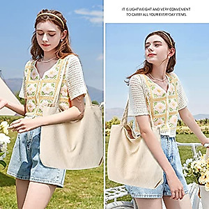 EIMMBD Corduroy Tote Bag for Women - Crossbody Bag Casual Tote Handbag Shoulder Boho Bag Large Tote Bag with Pockets for School Office Shopping Travel Work (Beige)