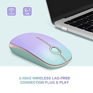 Unipows Wireless Mouse - 2.4G Slim Portable Computer Mouse with Nano Receiver, Less Noise Mobile Optical Mice for Notebook, PC, Laptop, Computer, Mac (Gradient Mint Green to Purple)