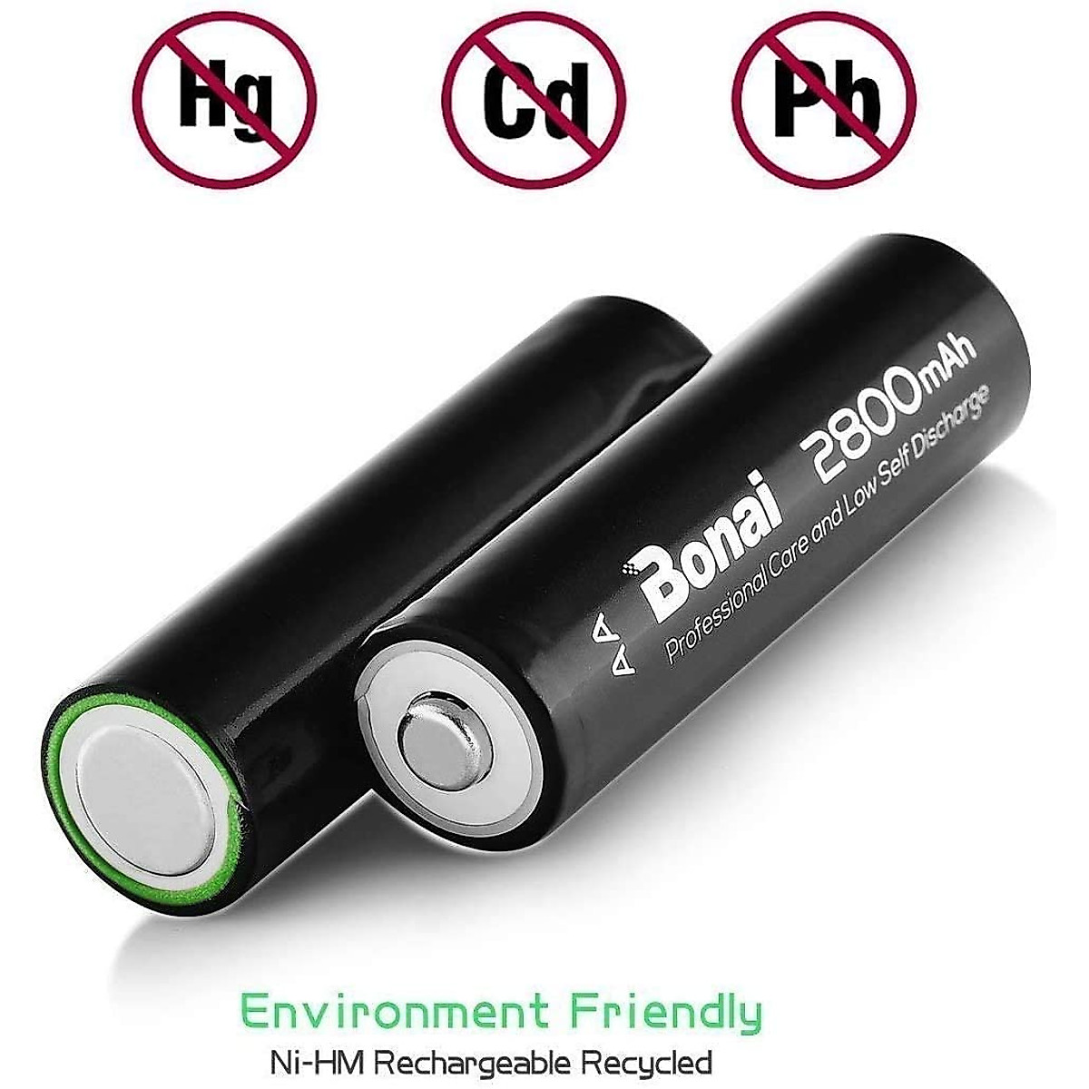 BONAI LCD Universal Battery Charger - Discharge Function - for Ni-MH Ni-CD AA, AAA, C, D, 9V Rechargeable Batteries with Rechargeable AA Batteries 2800mAh 1.2V Low Self Discharge (Pack of 8)