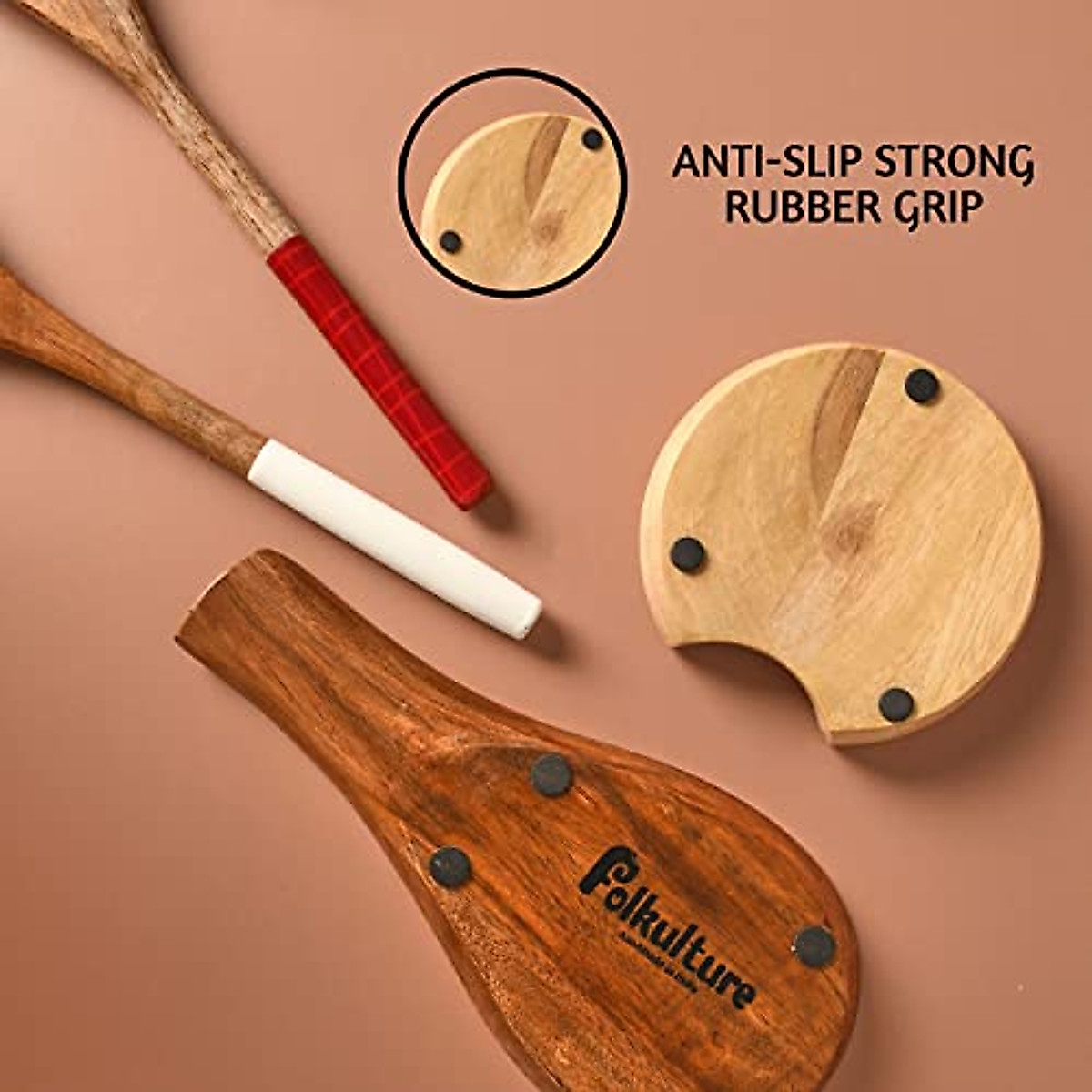 Folkulture Acacia Wood Spoon Rest for Stove Top, Coffee Spoon Rest for Kitchen Counter, Round Kitchen Spatula Holder for Countertop, Spoon Holder Boho, Farmhouse Spoon Rest (4.7 Inches - Natural)