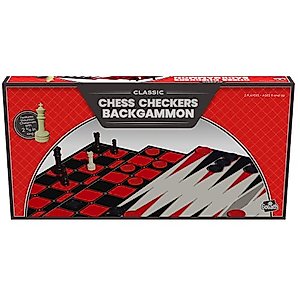 Goliath Chess/Checkers/Backgammon (Amazon Exclusive) - 3 Games in One with Full Size Staunton Chess Pieces and Interlocking Checkers