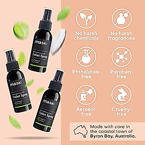 Mask - Toilet Odor Eliminator Spray, Non-Aerosol Odor Neutralizer Spray, Spritz-Before-You-Sit Travel Odor Eliminator, Traps Odors Before You Go, 2 oz, Coconut & Lime Scent, Pack of 3
