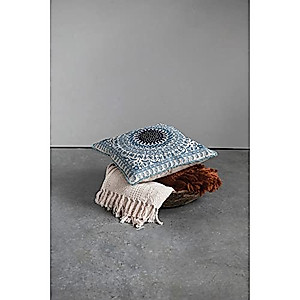 Creative Co-Op Cotton Embroidered Trim Pillow, 18" L x 18" W x 2" H, Blue