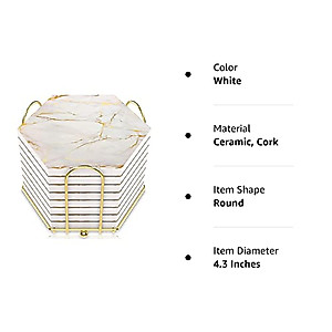 8 PC Coasters for Drinks Absorbent With Holder | Marble Design Ceramic Coaster Set | Super Absorbent Hot and Cold Drink Coasters | Table Coasters With Cork Bottom | Cup Coasters for Living Room + More