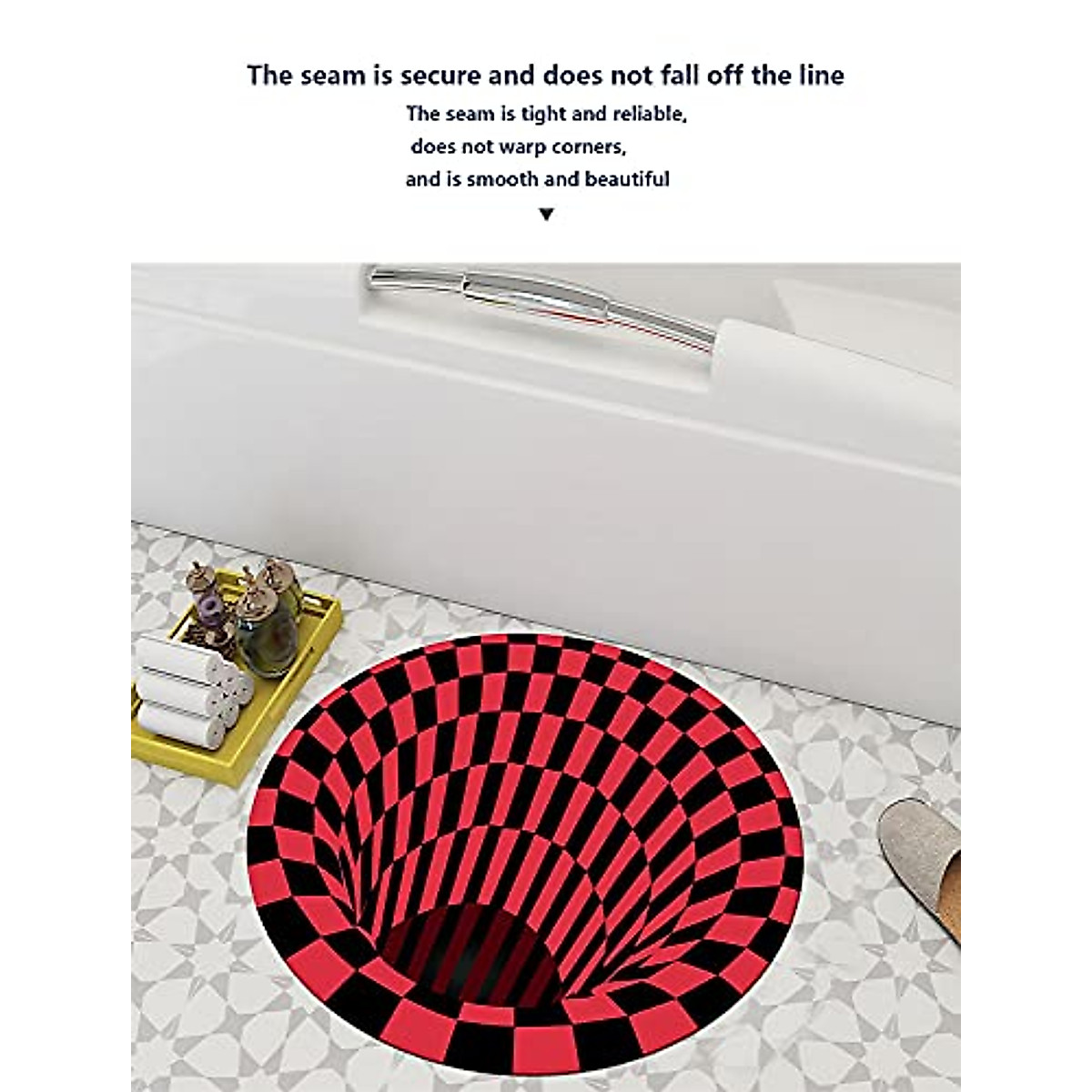 GDYJP 3D Illusion Rug, Round Carpet,Checkered Optical Illusions Non Slip Area Rug, Area Rugs Soft Living Room Carpets Anti Slip Fluffy Bedroom Rug (Color : Red, Size : 60cm)