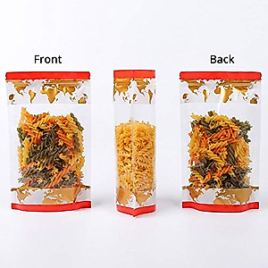 QQ Studio Clear Multi-Sized Windowed Resealable Stand Up Food Pouches with Gold Map Design (14x24cm (5.5x7.9"))
