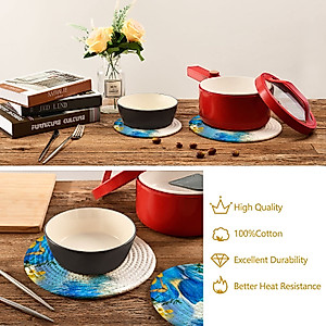 Kigai Blue Tulips with Mimosa and Butterfly Round Pot Holders Trivets Set 2 Pcs, 100% Cotton Thread Weave Trivets for Hot Dishes,Pot,Bowl,Teapot,Plates